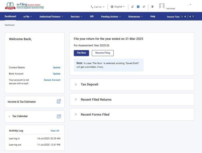 Dashboard and Worklist (Taxpayer) User Manual | Income Tax Department