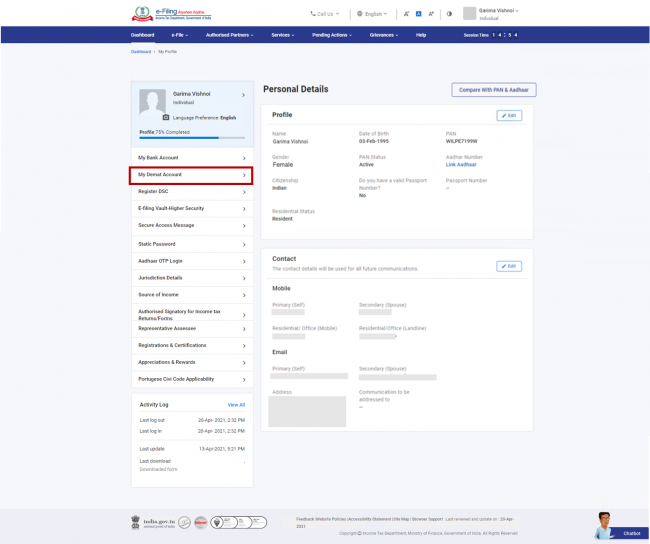 My Demat Account User Manual | Income Tax Department