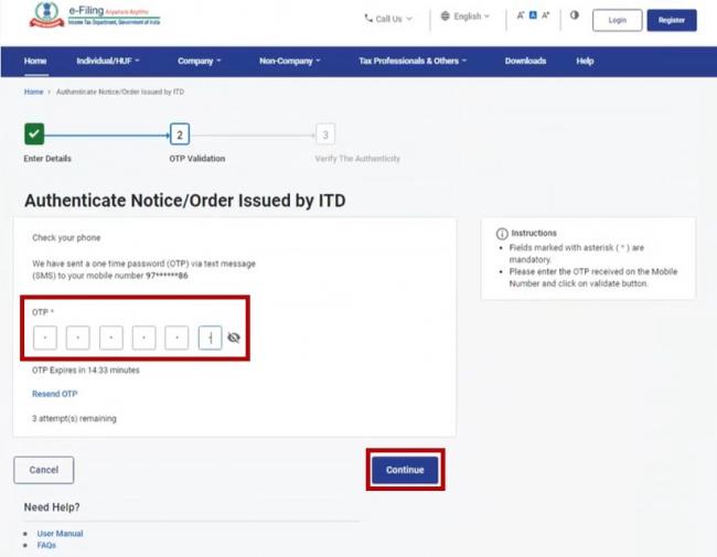 Authenticate the Notice issued by ITD User Manual | Income Tax Department