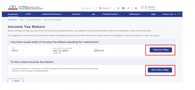 File ITR-2 Online User Manual | Income Tax Department
