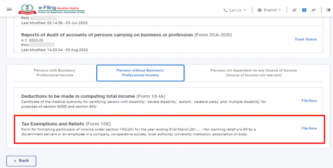 Form 10E User Manual | Income Tax Department