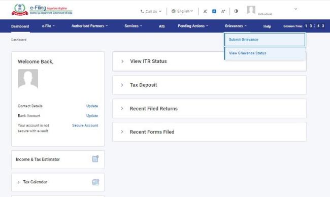 How to Raise Grievances- User Manual | Income Tax Department