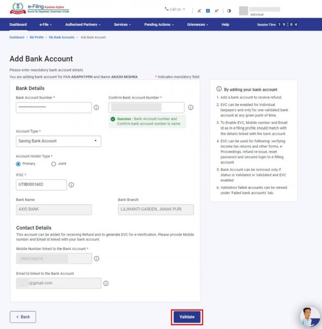 My Bank Account User Manual | Income Tax Department