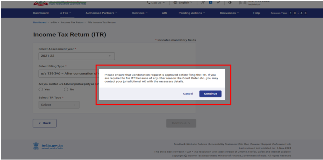 Filing of ITR after Condonation of Delay - User Manual | Income Tax ...