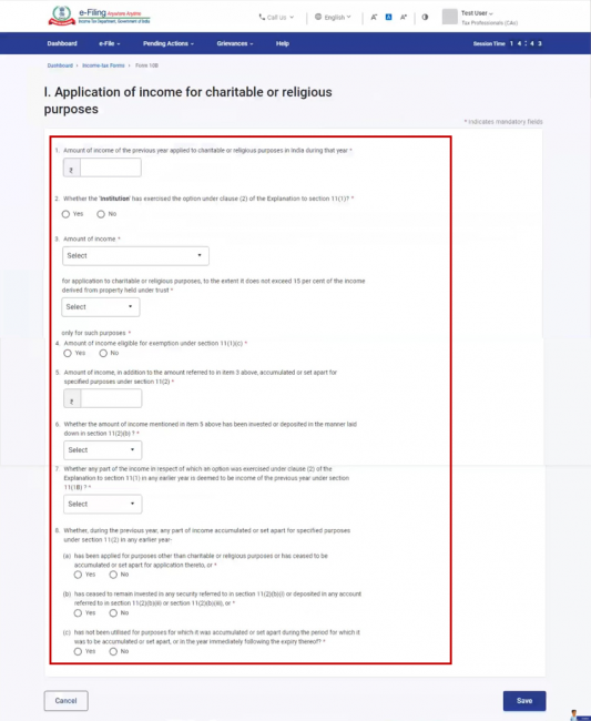 Form 10B User Manual | Income Tax Department