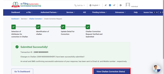 Challan Correction Request User Manual | Income Tax Department