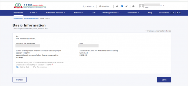 Form 10-IEA - User Manual & FAQs | Income Tax Department