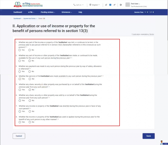 Form 10B User Manual | Income Tax Department