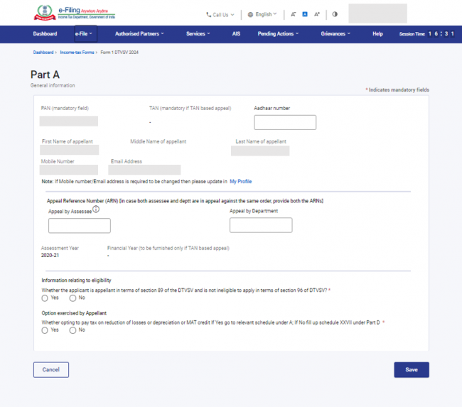 Form 1 - DTVsV - User Manual | Income Tax Department