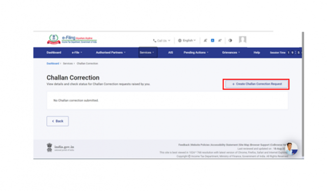 Challan Correction Request User Manual | Income Tax Department