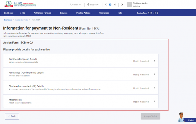 Form 15 CA User Manual | Income Tax Department