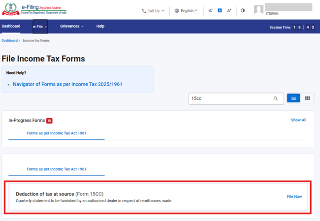 Form 15CC User Manual | Income Tax Department