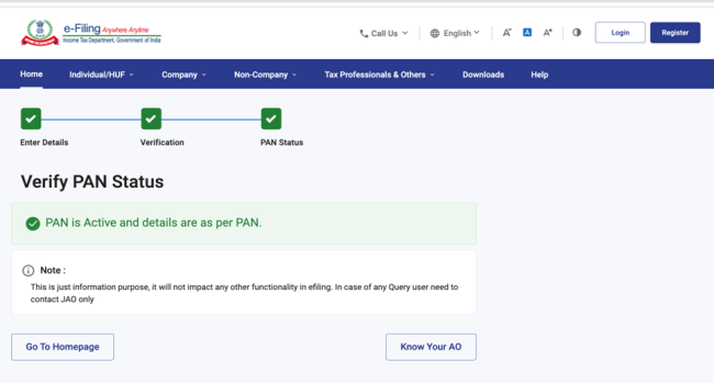 Verify Your PAN User Manual | Income Tax Department
