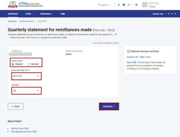Form 15CC User Manual | Income Tax Department