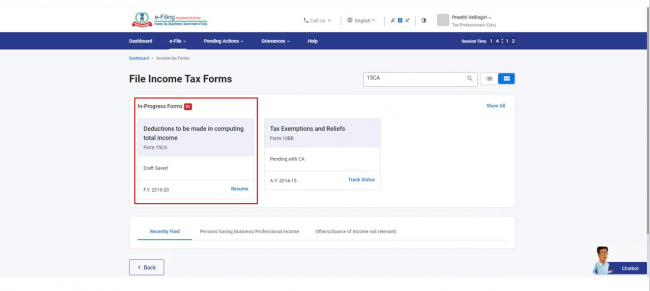 Form 15 CA User Manual | Income Tax Department