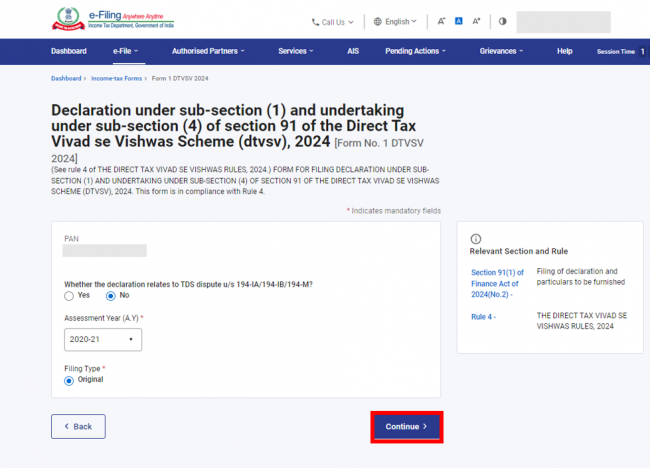 Form 1 - DTVsV - User Manual | Income Tax Department