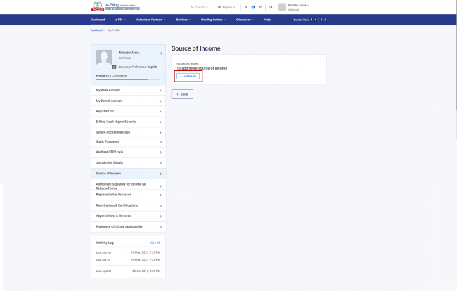 My Profile User Manual | Income Tax Department