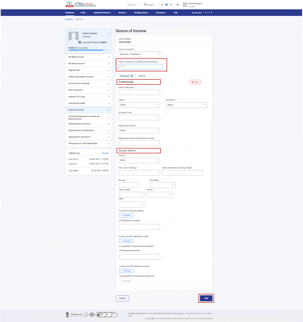 My Profile User Manual | Income Tax Department