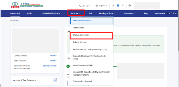 Challan Correction Request User Manual | Income Tax Department