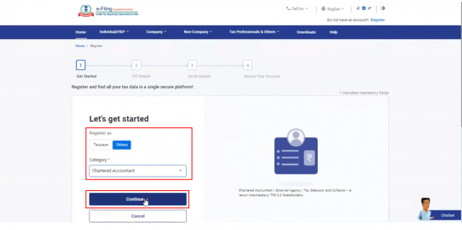 Register for e-Filing (CA) User Manual | Income Tax Department