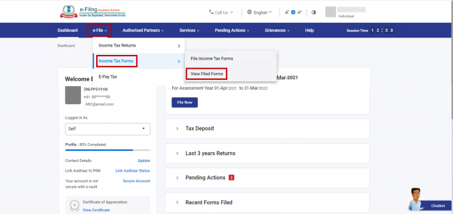 View Filed Forms User Manual | Income Tax Department