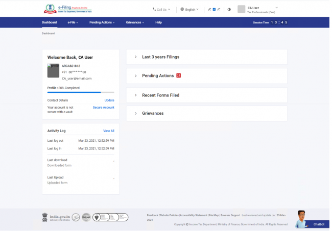 Dashboard and Worklist (CA) User Manual | Income Tax Department
