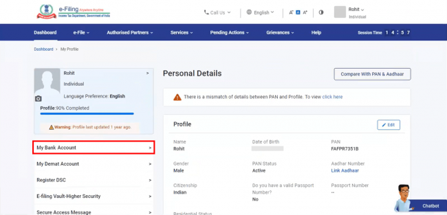 My Bank Account User Manual | Income Tax Department
