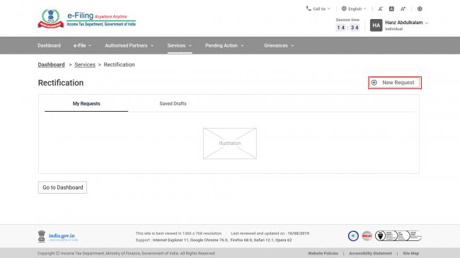 Raise Rectification Request User Manual | Income Tax Department