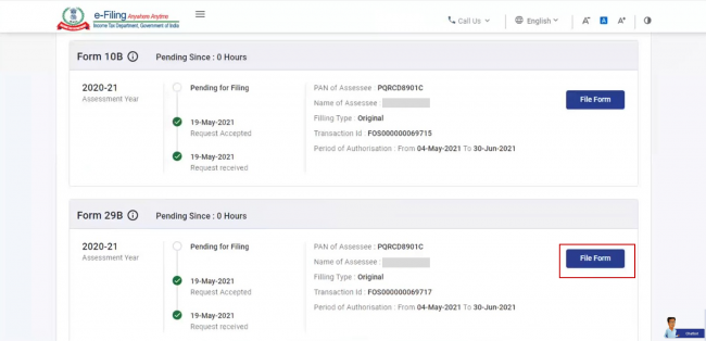 Form 29B User Manual | Income Tax Department